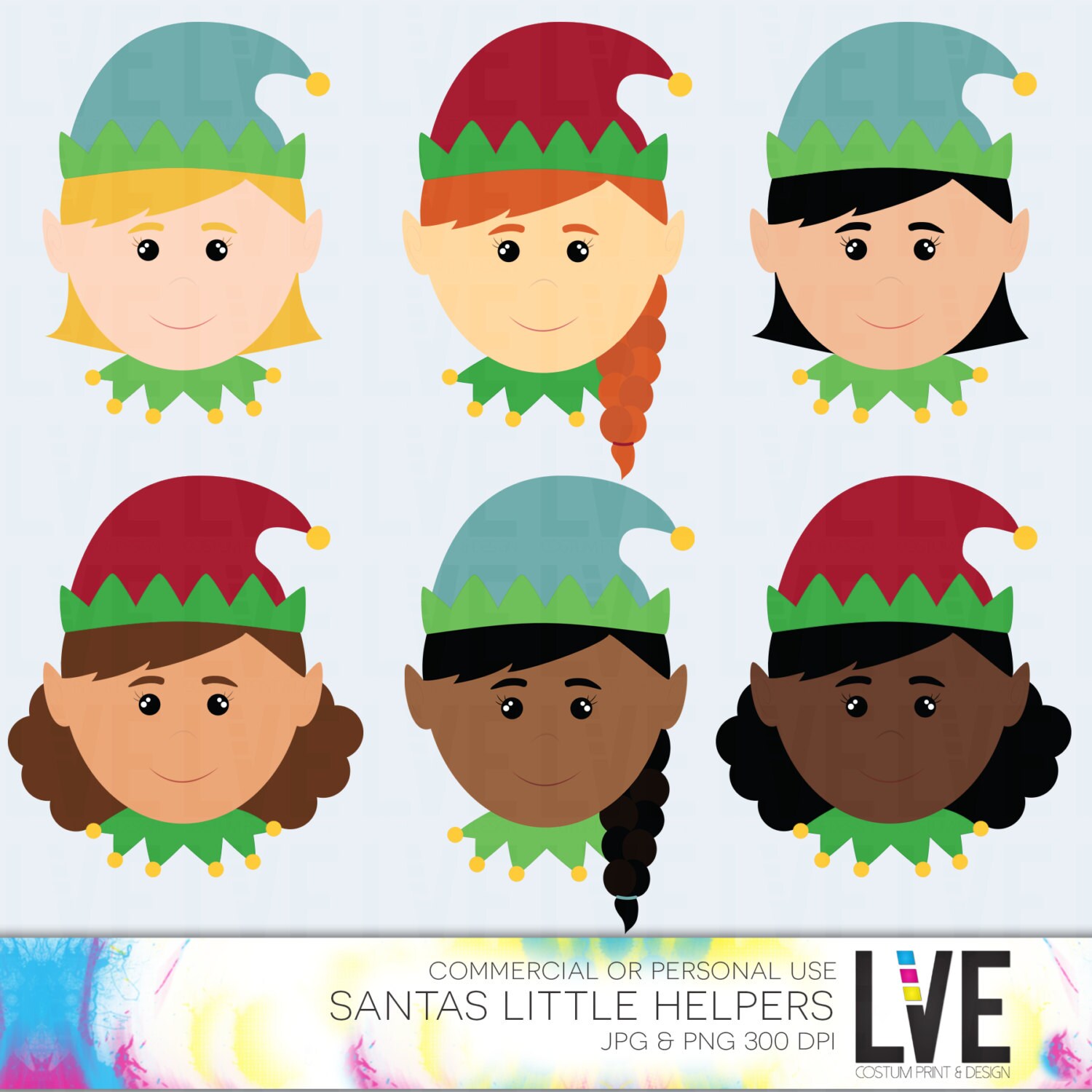 Girl Elf Faces Clip Art Images Christmas by LVExDigitalScraps