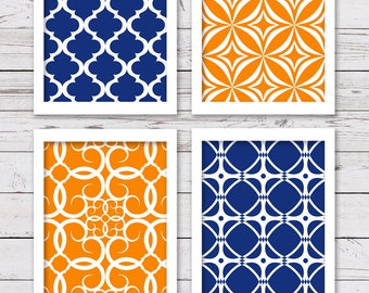 PRINTABLE Art, Navy Blue and Orange Art, Art Print Set, Printable ...