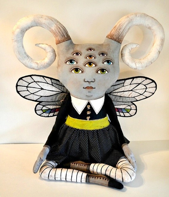 Rainbow-Eyed Monster Fairy Hand-Painted Original Folk Art Soft