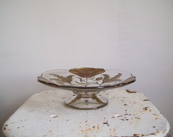 Antique pedestal dish goofus glass poppies scalloped edge excellent display