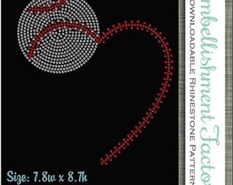 Rhinestone template- Baseball lace heart with baseball- 14