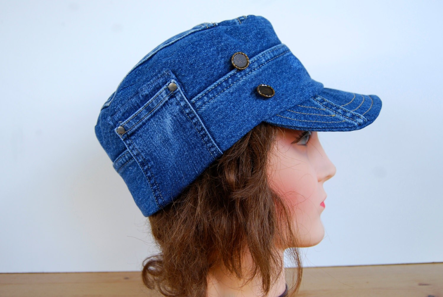 Cadet Cap Upcycled Denim Cap Military Cap Woman's L