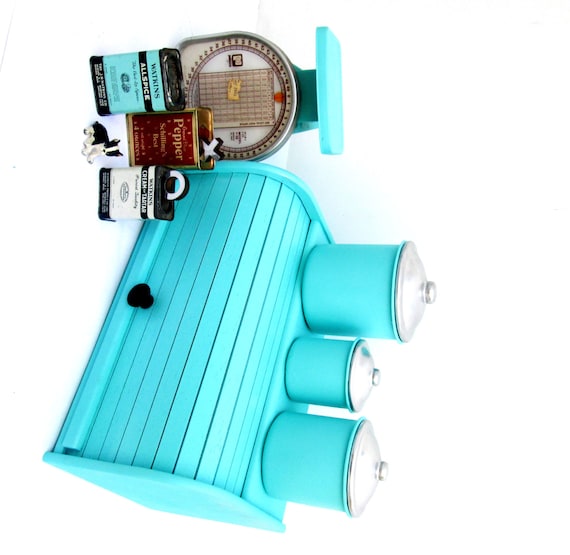 Vintage Turquoise Bread Box Turquoise Enamel Nesting