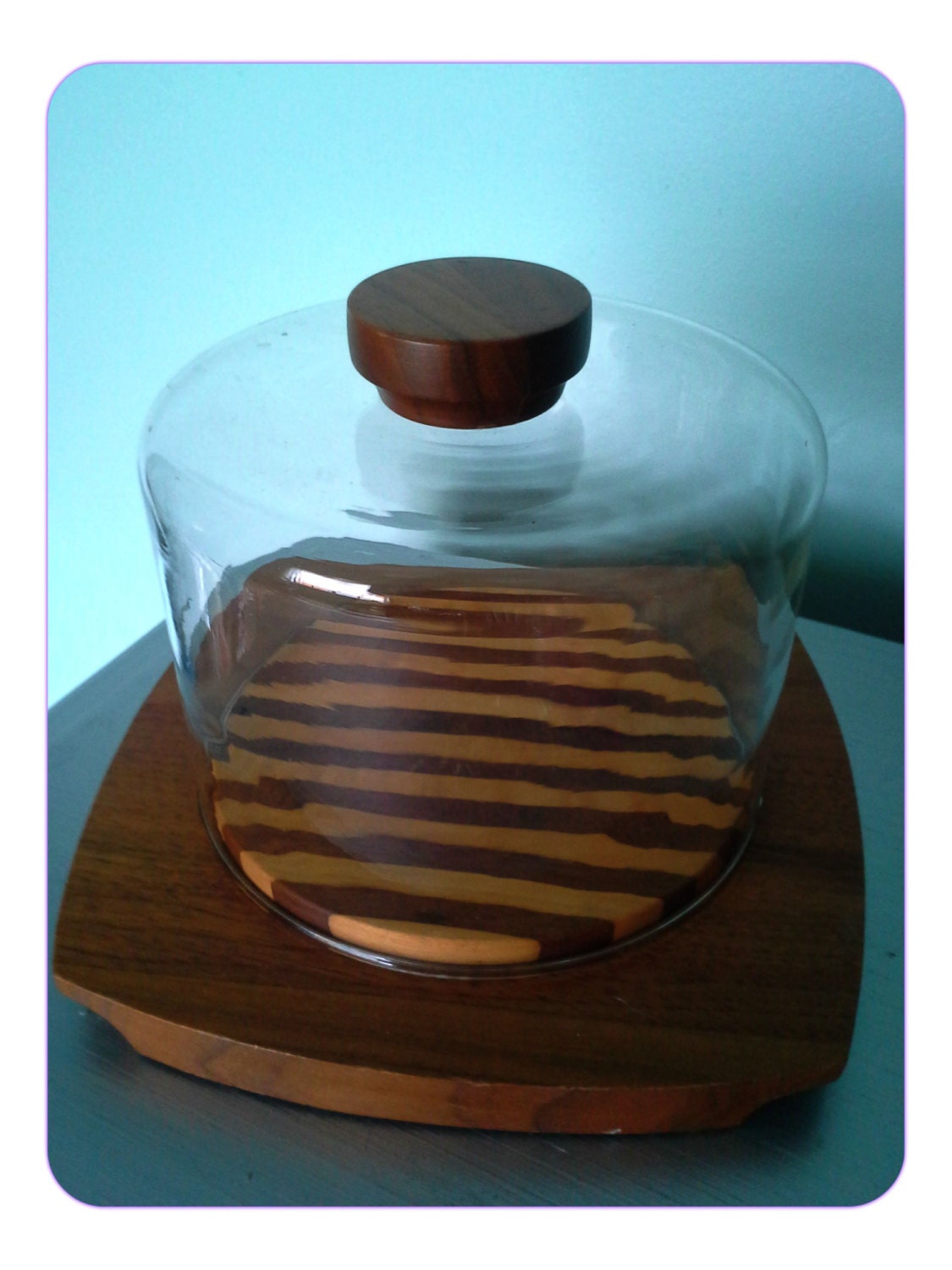 Vintage Kustom Kraft Black Walnut Covered Cheese Board with Glass ...