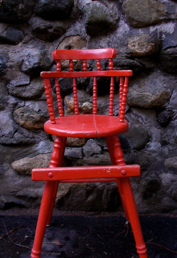 Vintage Child’s High Chair – Red Paint – Captain’s Spindle Back – from ...