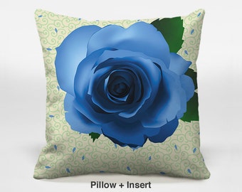 Throw pillow with insert, Floral art 16x16, 14x20, 18x18, 20x20 blue ...