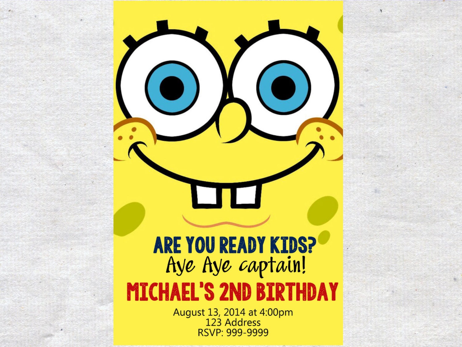 Spongebob Birthday Invitation Invite Spongebob Invitation