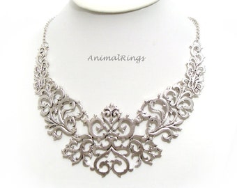 Unique silver bib necklace related items | Etsy