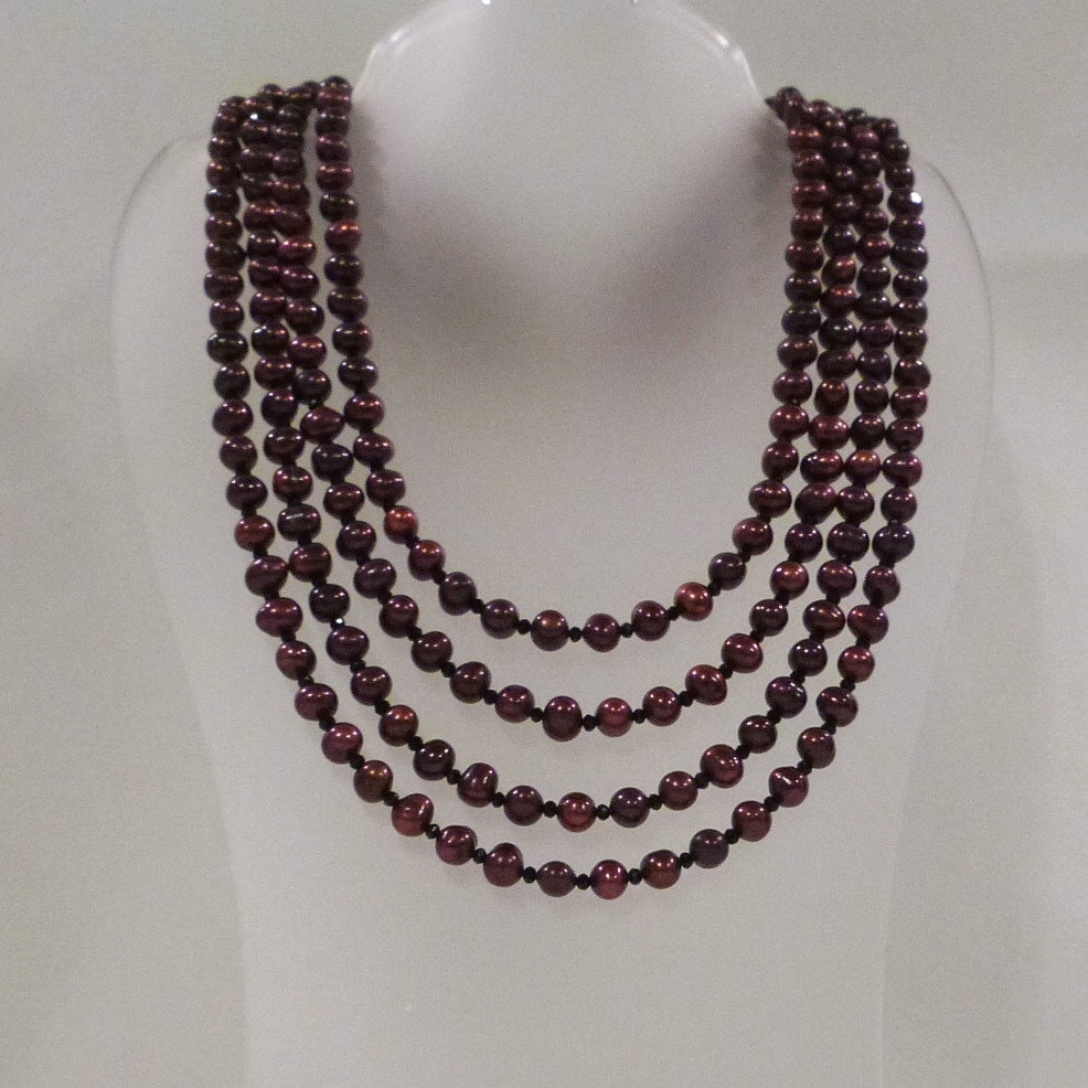Deep Red 4 Strand Freshwater Pearl Necklace