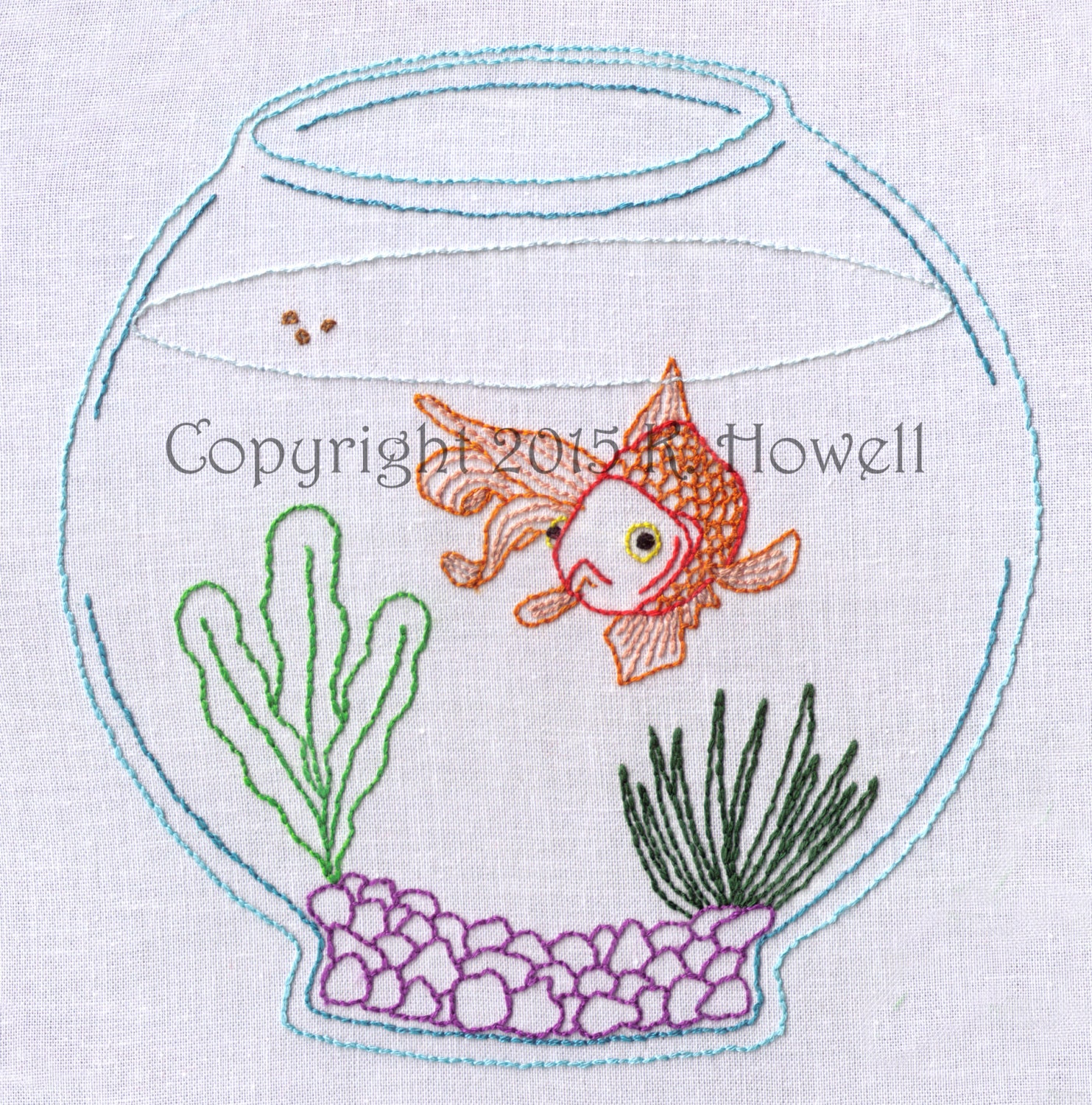 Fish Hand Embroidery Pattern Fish in a Fishbowl Pet PDF