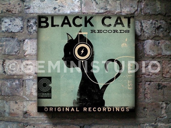 BLACK CAT records original graphic illustration art on gallery