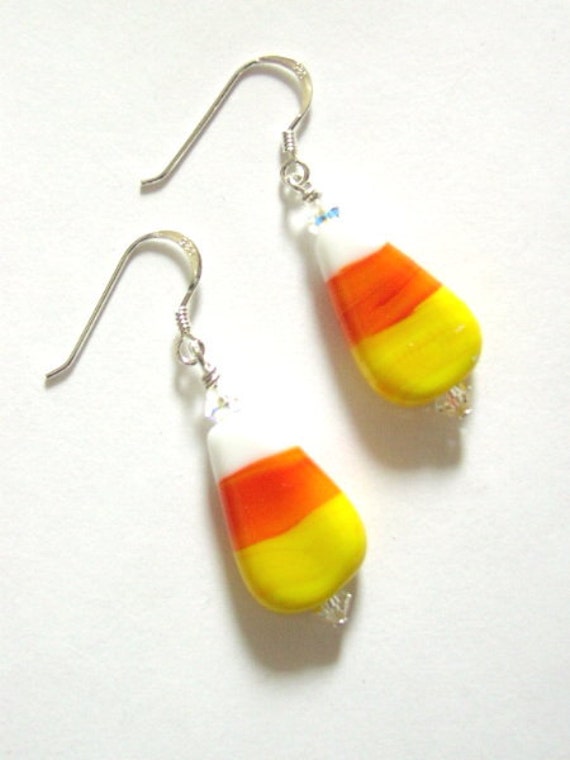 Candy Corn Earrings accent beads glass beaded by artaltered
