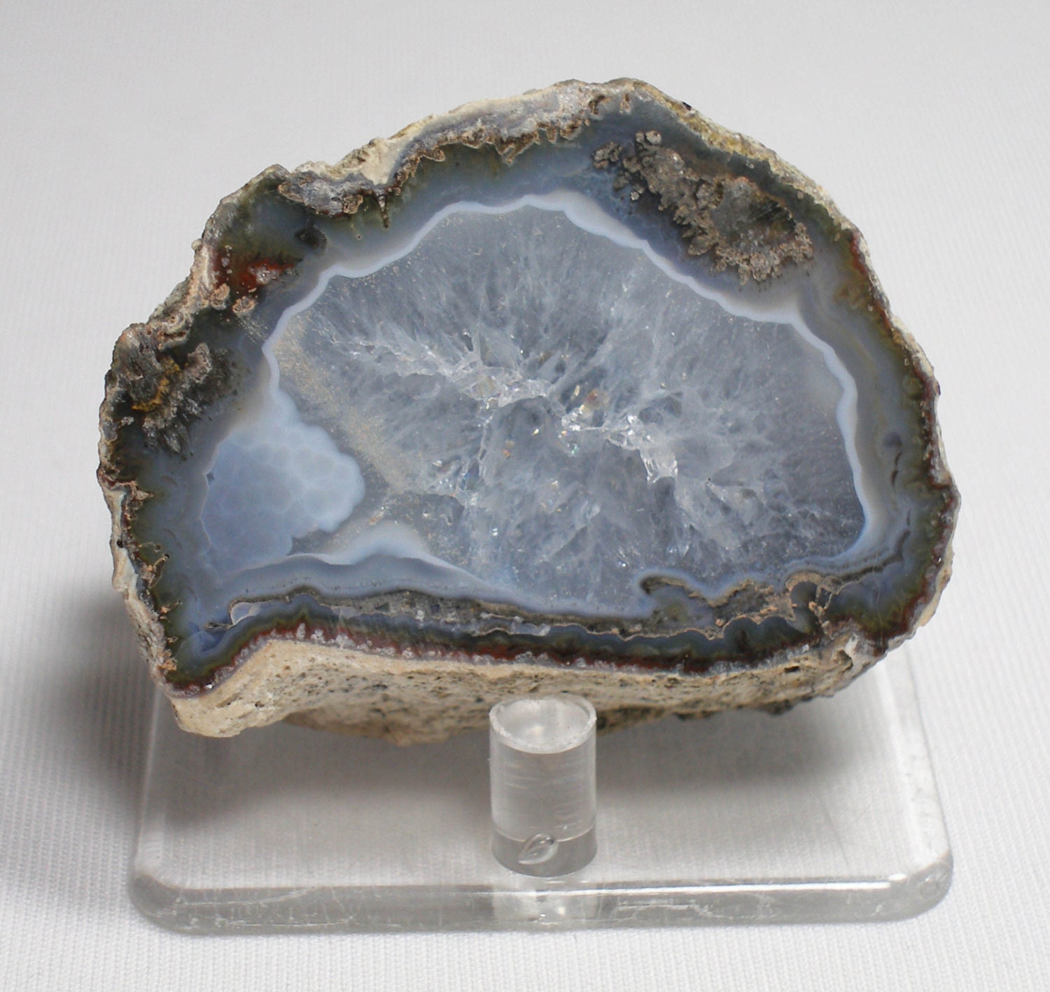 Polished Geode Baby Blue Banded Agate Crystals Mexican Geode