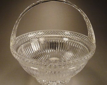 CRYSTAL BASKET Very Large lead Cut GLASS Beveled Faceted Clear very ...