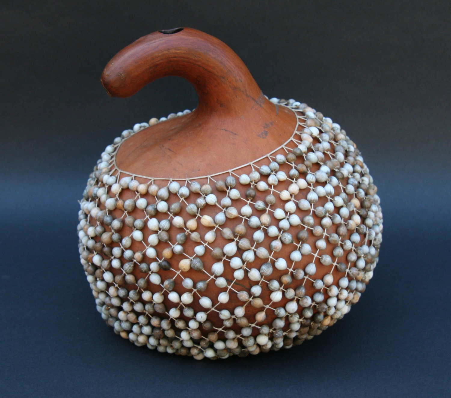 Sekere Gourd and Bead Drum Rattle Cameroon by AfricanArtHomeDecor