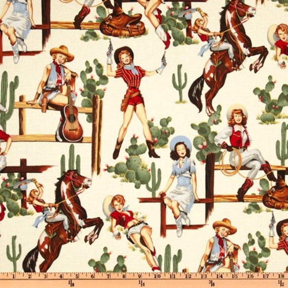 Alexander Henry Fabric Vintage Pin Up Cowgirls From The Hip