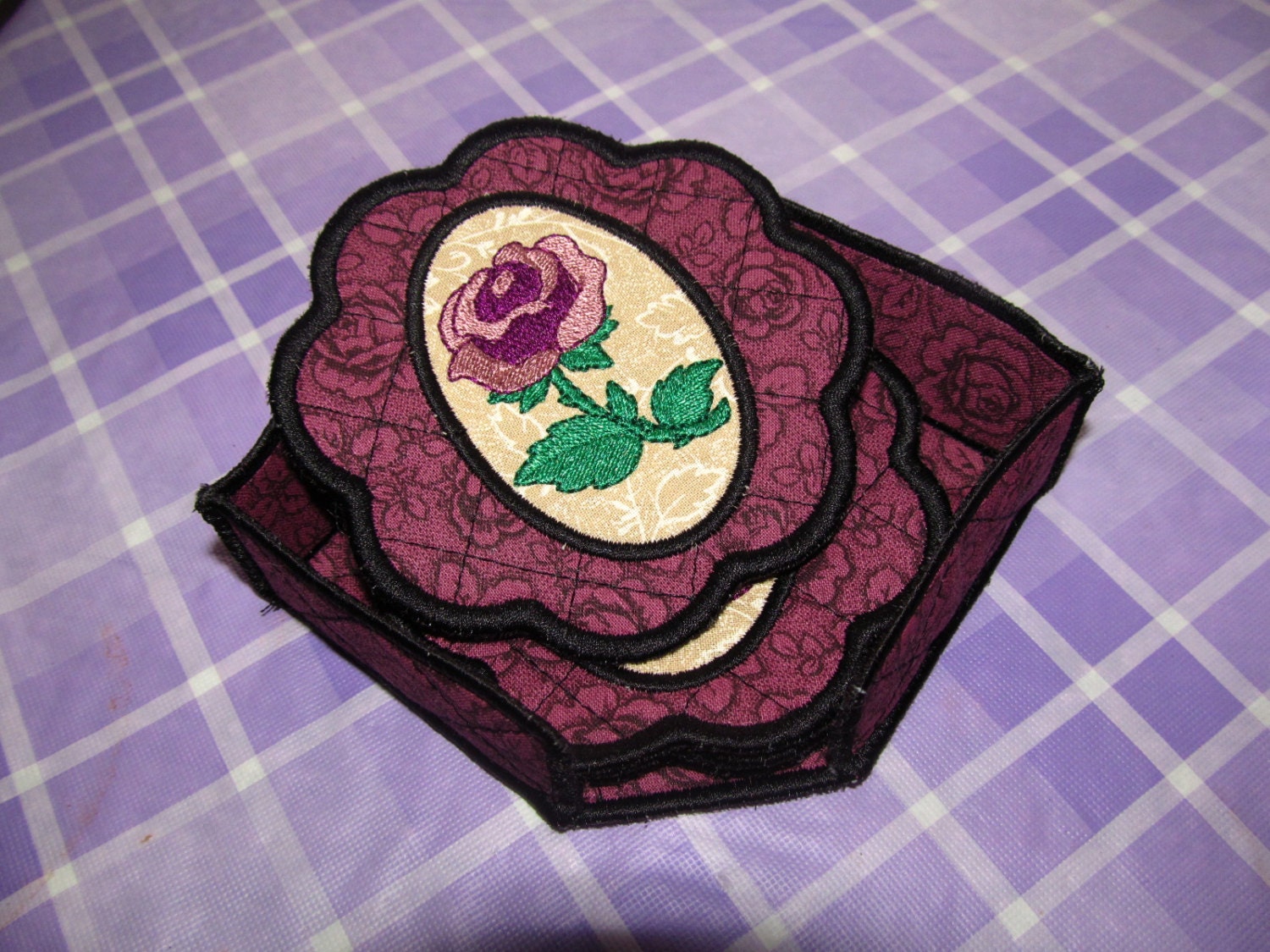 Machine Embroidery Design-ITH Rose Coaster and Holder in 2