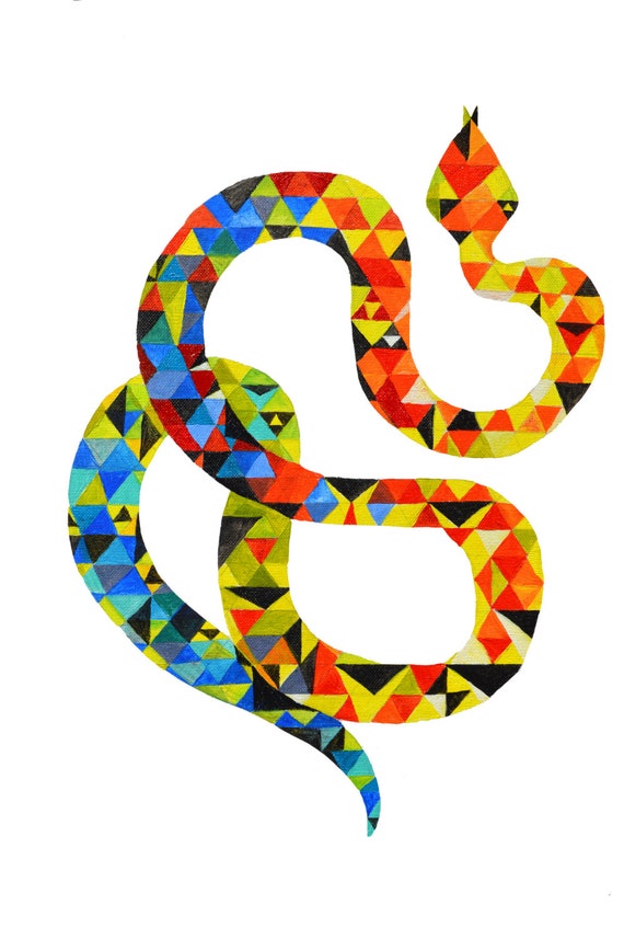 Items similar to Geometric Snake. Print of original painting by Sarah ...