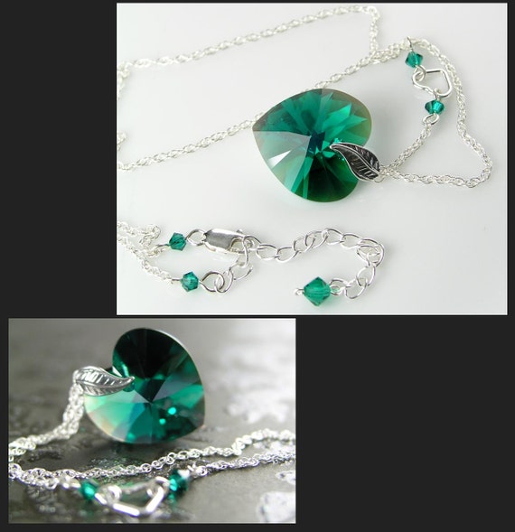 Emerald Heart Necklace Sterling Silver Necklace Swarovski