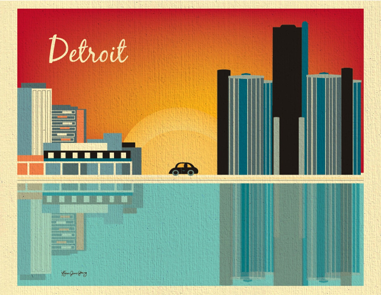 Detroit Skyline Art Print Detroit Michigan General Motors