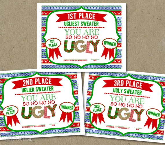Ugly Sweater Party Certificate Awards Decorations Favors