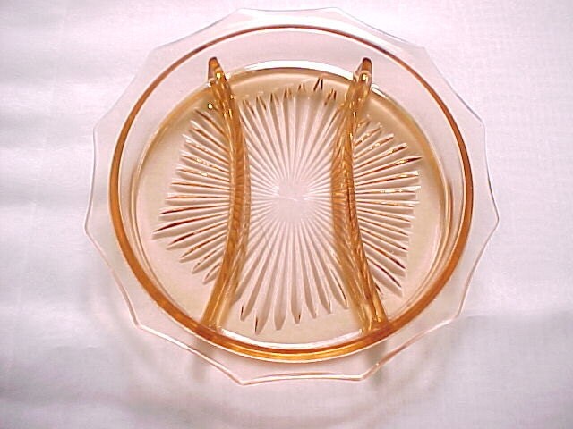 Vintage 3 Part Relish Pink Depression Glass, Sunburst Base Flange Edge ...
