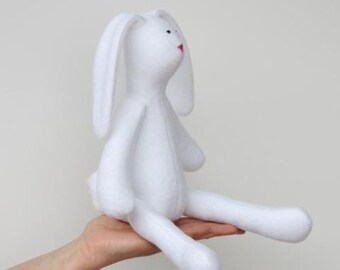Stuffed bunny soft terry cloth bunny doll by HappyDollsByLesya