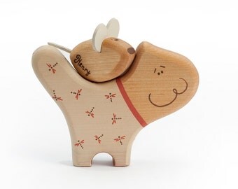 Personalized Wooden Toy Red Dog eco-friendly pull along kids