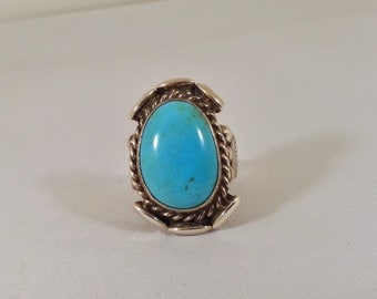 Lander Blue Turquoise Ring Mens Native American by TracyBDesignsAZ