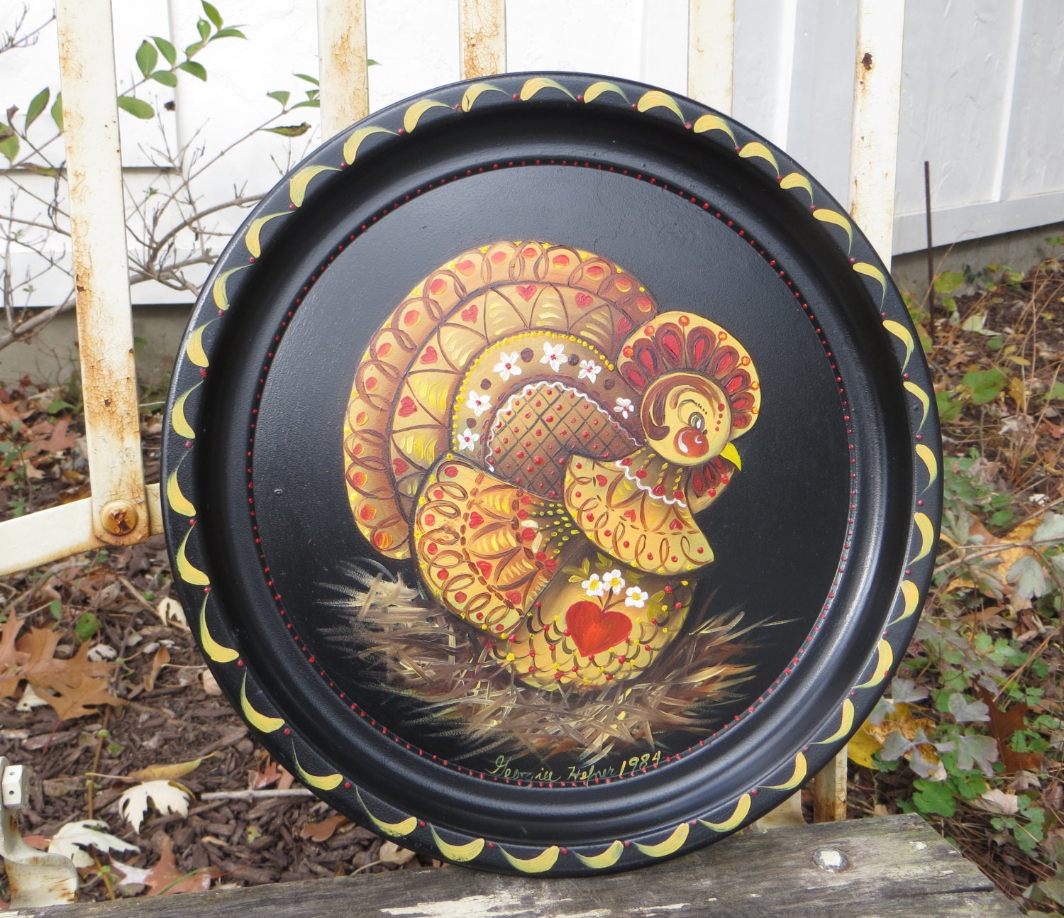 Vintage Hand Painted Turkey Tray, Tole Painted Metal Tray, Thanksgiving ...