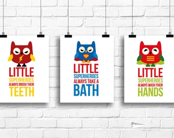 Little owls superheroes bathroom rules, bathroom rules, owls bathroom ...