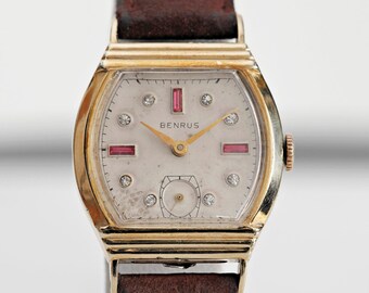 vintage benrus watch - 1940's - ruby dial - 1940's