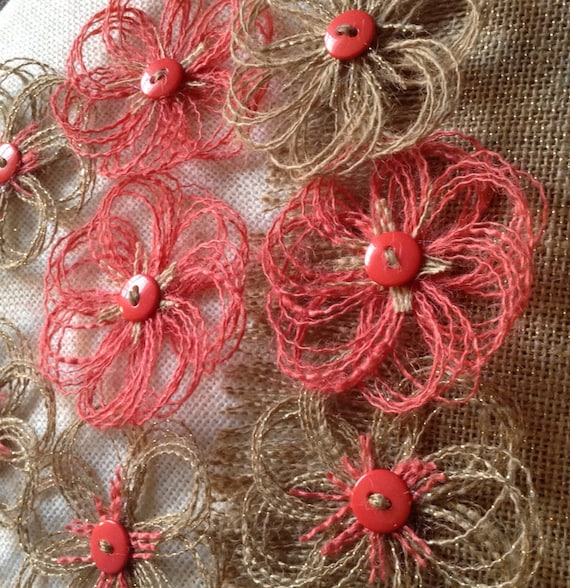 Rustic Coral Burlap Flowers one dozen rustic farmhouse