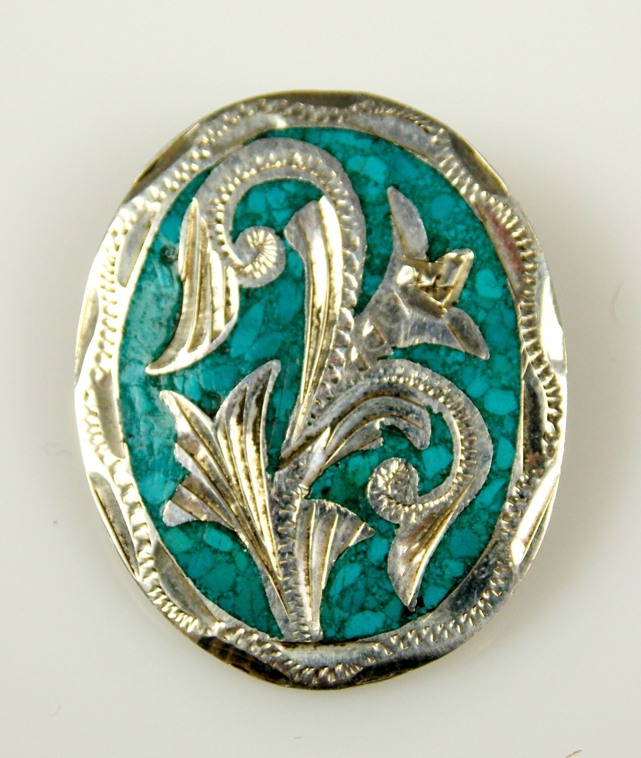 Vintage Sterling Silver Inlaid Turquoise Floral Brooch Signed GR69M ...
