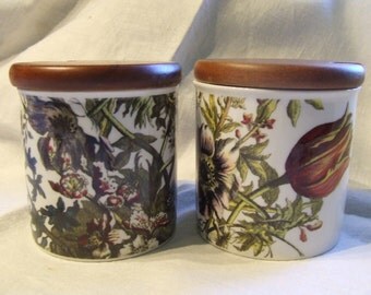 Pair of Dunoon Flora preserve pots lidded jars Scotland Scottish botanical