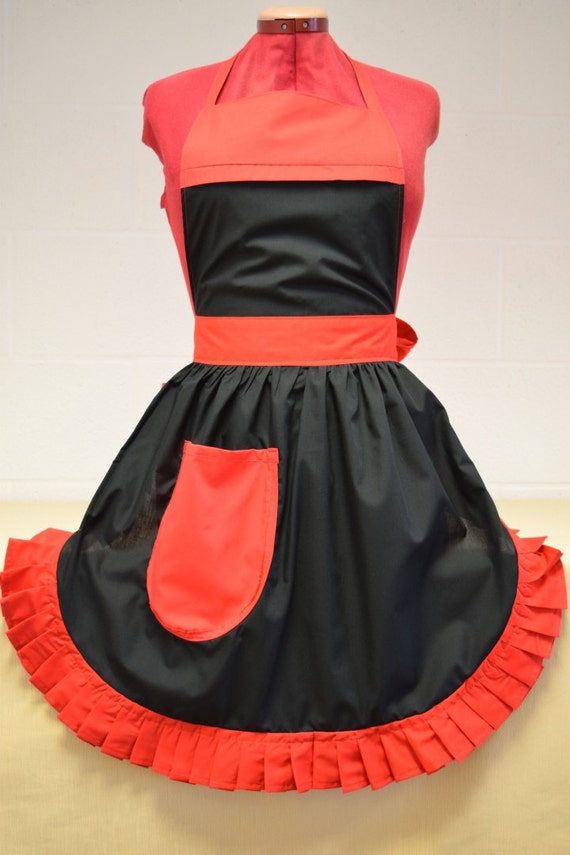 Retro Vintage 50s Style Full Apron / Pinny Black with Red