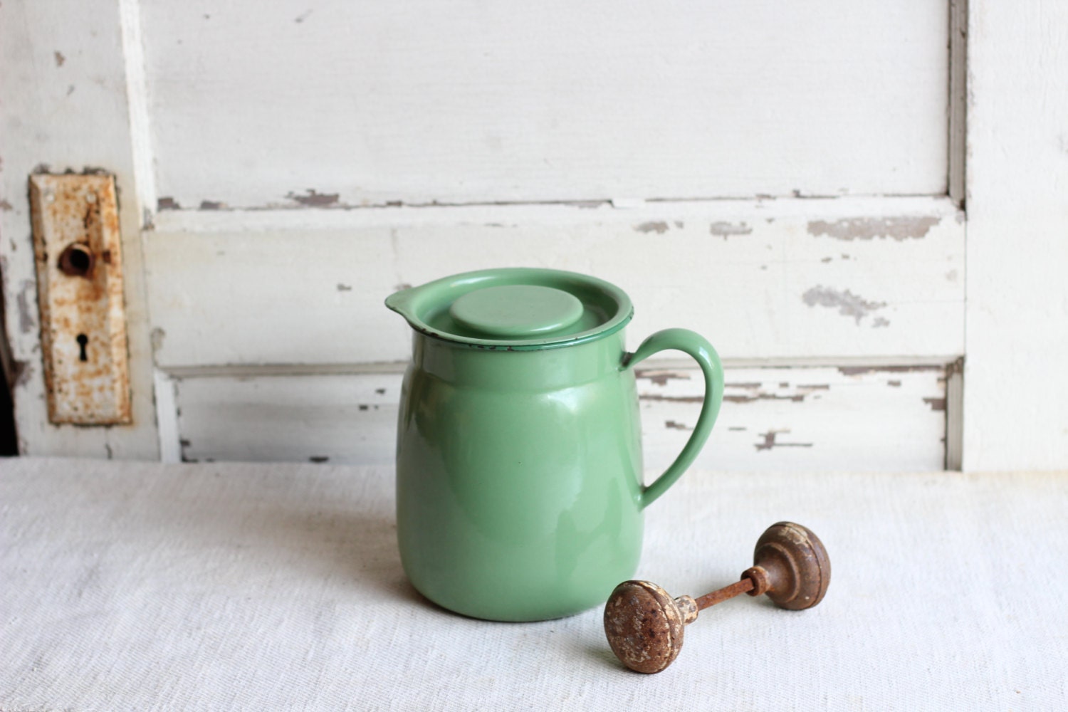 Vintage Green Enamel Pitcher with Lid – Haute Juice