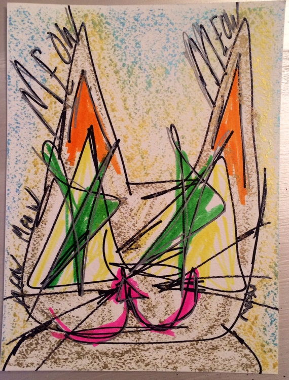 Meow Meow Cat Drawing by NewYorKitty on Etsy