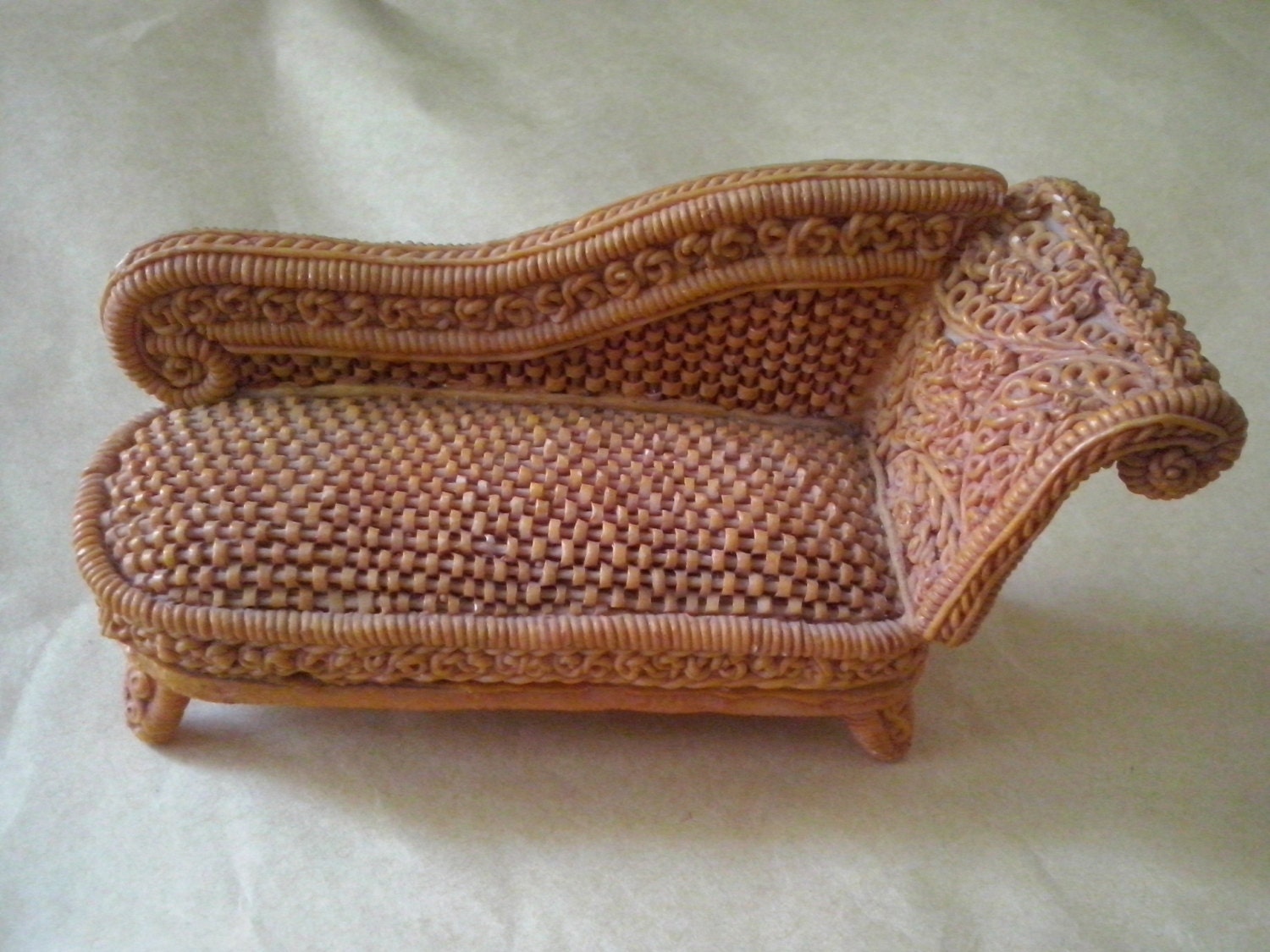 Vintage miniature brown resin couch, dollhouse furniture, doll’s sofa ...