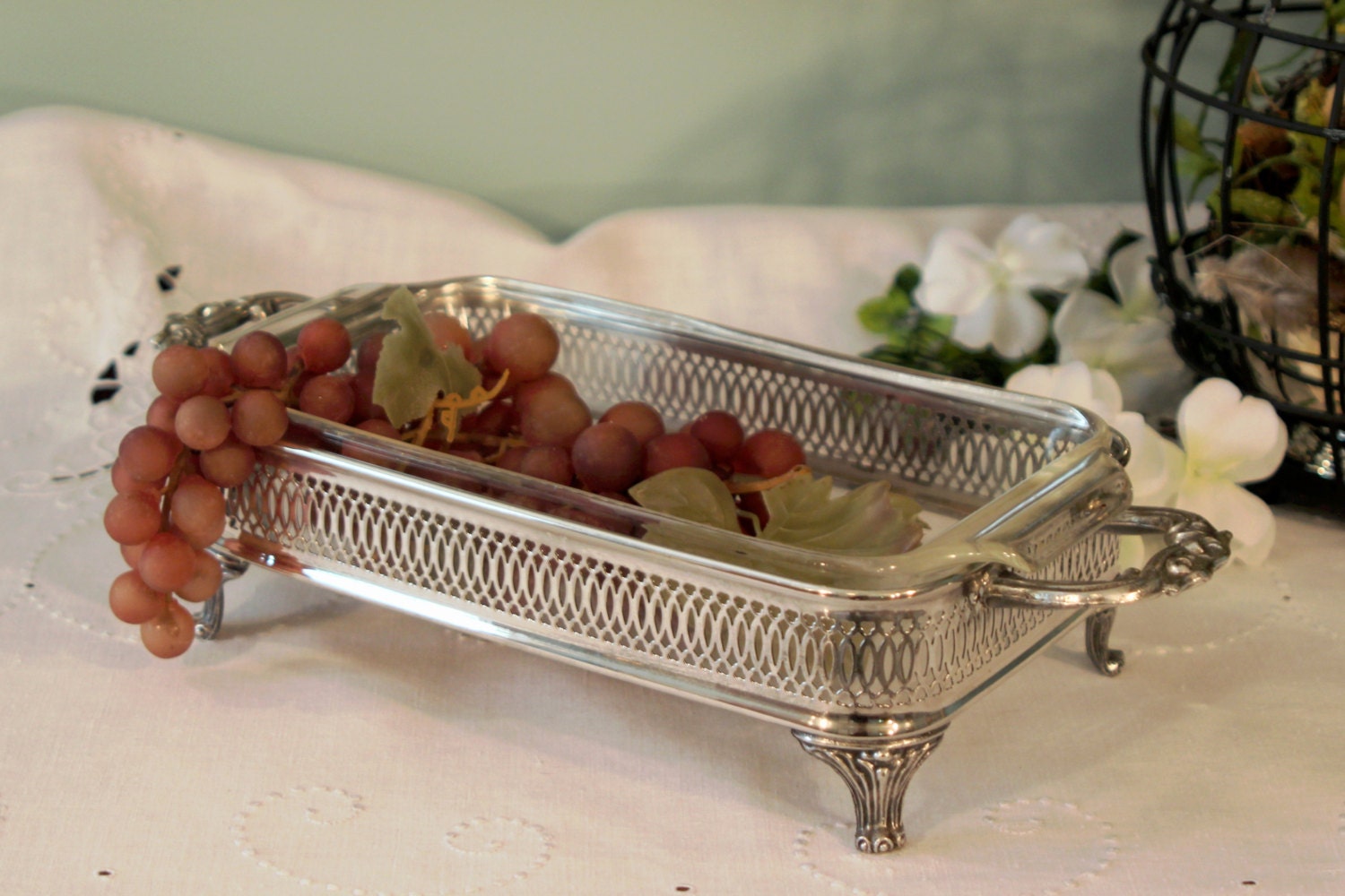 Silver Plate Buffet Stand – Glass Loaf Pan – Silver Serving Stand with ...