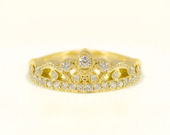 14kt Yellow Gold Princess Tiara Ring
