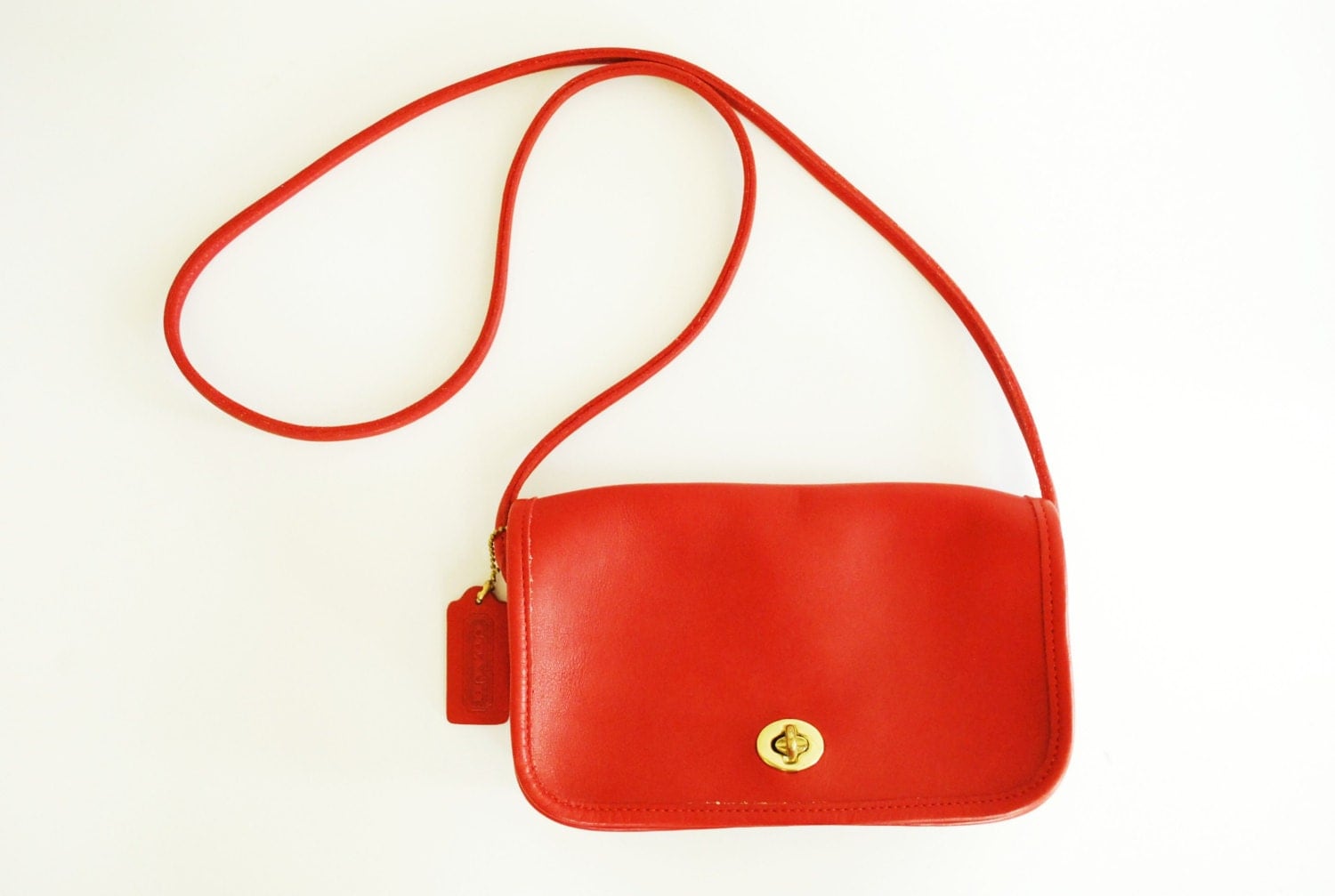 Vintage Red Leather Coach Purse, Dinky Penny Bag Crossbody Style