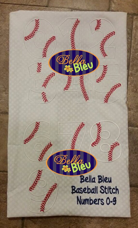 Applique Baseball Numbers with Stitches 0 through 9 Applique