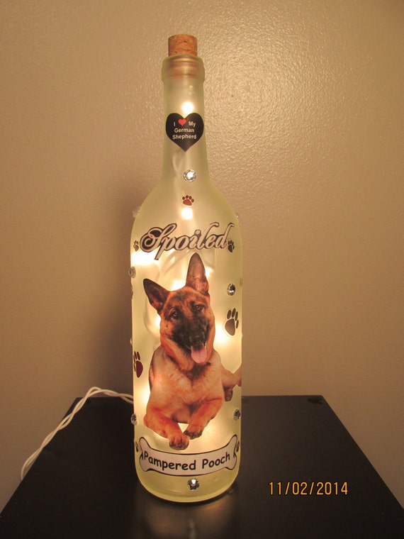 German Shepherd Wine Bottle Night Light by NightLightsbyLori