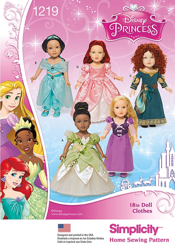 Disney Princess 18 Doll Clothes Simplicity Pattern 1219