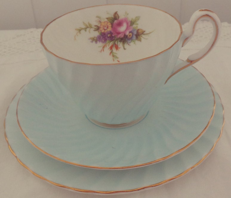 Very Pretty Vintage Foley English Bone China Baby Blue Floral Tea Set ...