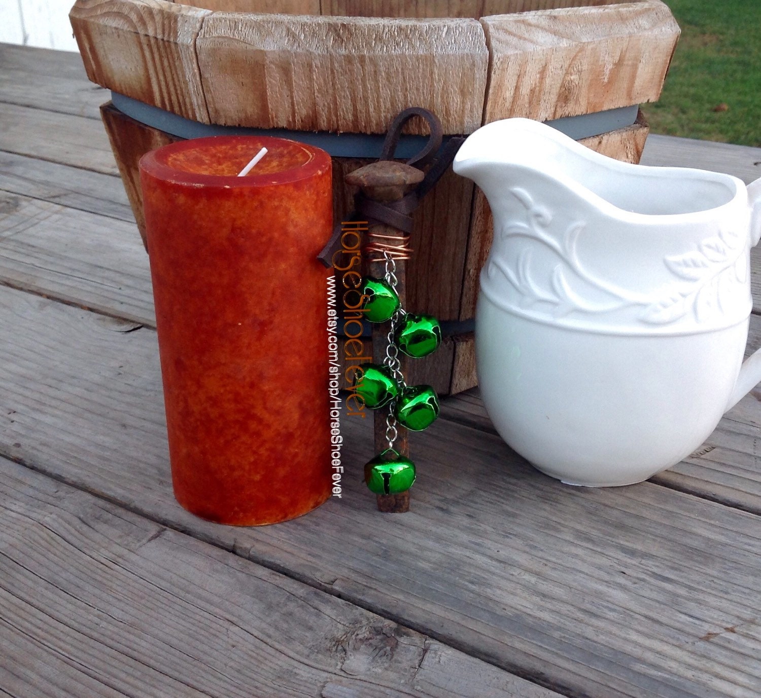 Jingle Bell Railroad Spike Decor. Christmas Decorations.