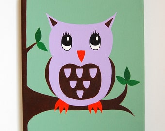 Purple owl art | Etsy