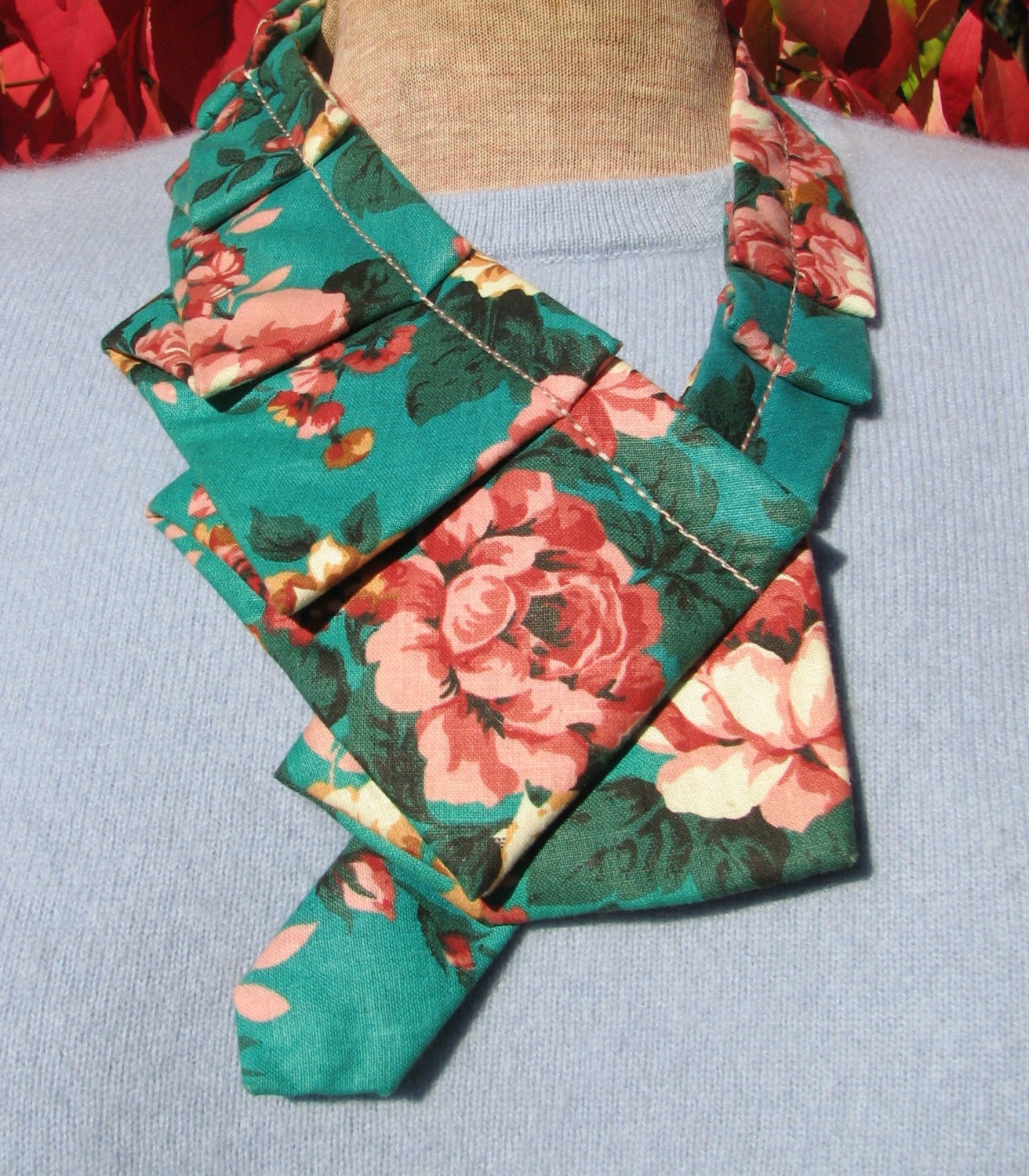 Pleated Scarf Women's Ascot Ruffled Cravat OOAK by TieTandem