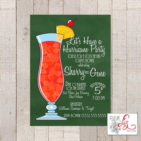 Items similar to New Orleans Style Hurricane Stock the Bar Party/Shower ...
